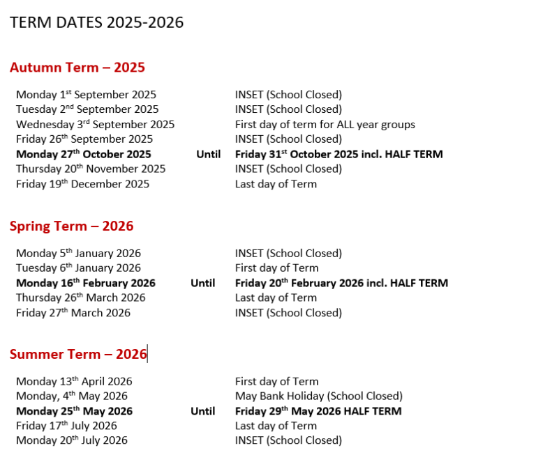 Term Dates - Rainford High School
